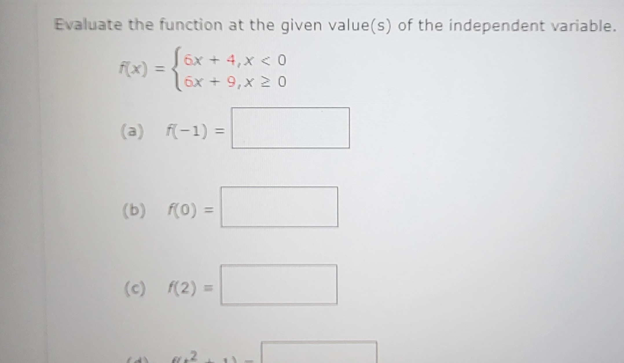 Solved Evaluate the function at the given value(s) of the | Chegg.com