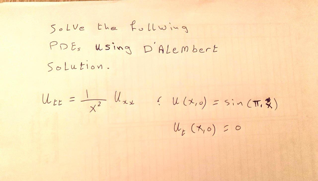 Solved Solve the follwing PDEs using D'Alembert Solution. | Chegg.com