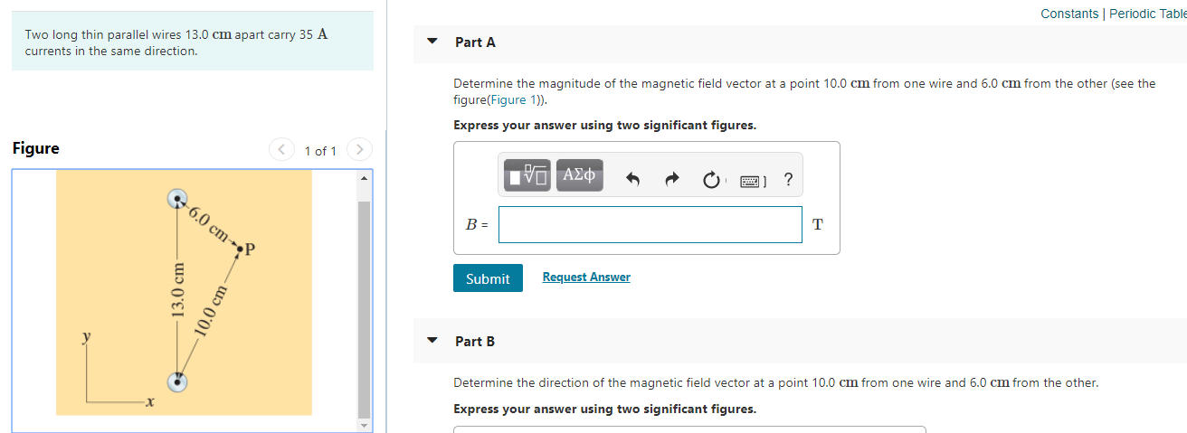 Solved Constants Periodic Table Two long thin parallel wires | Chegg.com