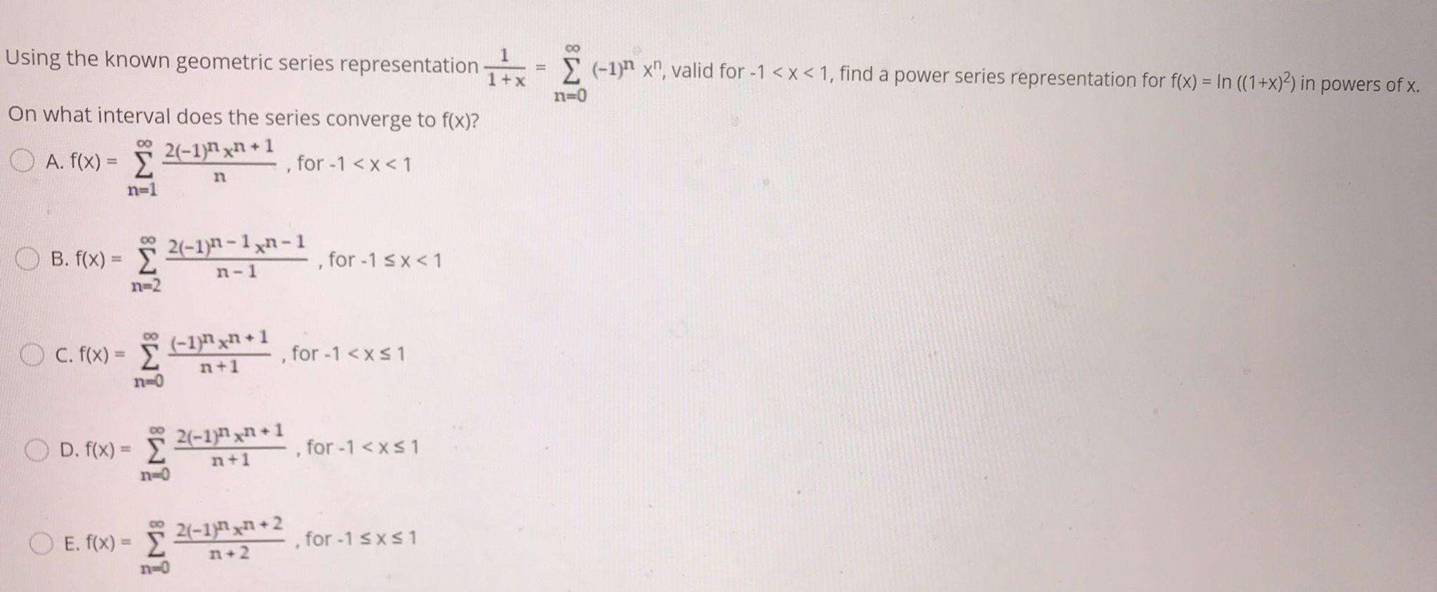 Solved Using the known geometric series representation 1 + x | Chegg.com