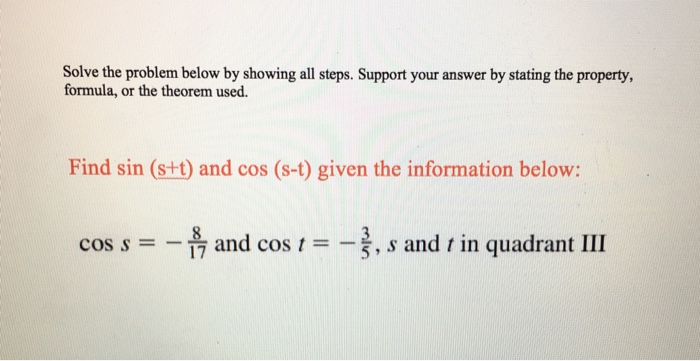Solved Solve the problem below by showing all steps. Support | Chegg.com