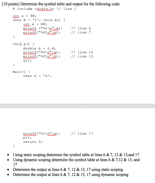 Solved [10 points] Determine the symbol table and output for | Chegg.com