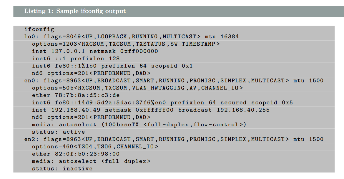 Listing 1: Sample ifconfig output ifconfig 100: | Chegg.com