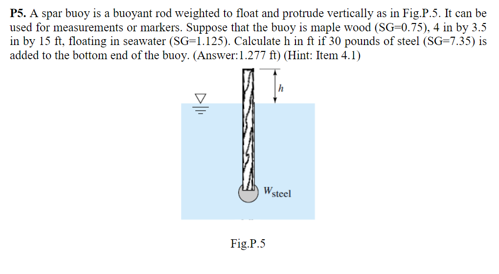 Solved P5. A spar buoy is a buoyant rod weighted to float | Chegg.com