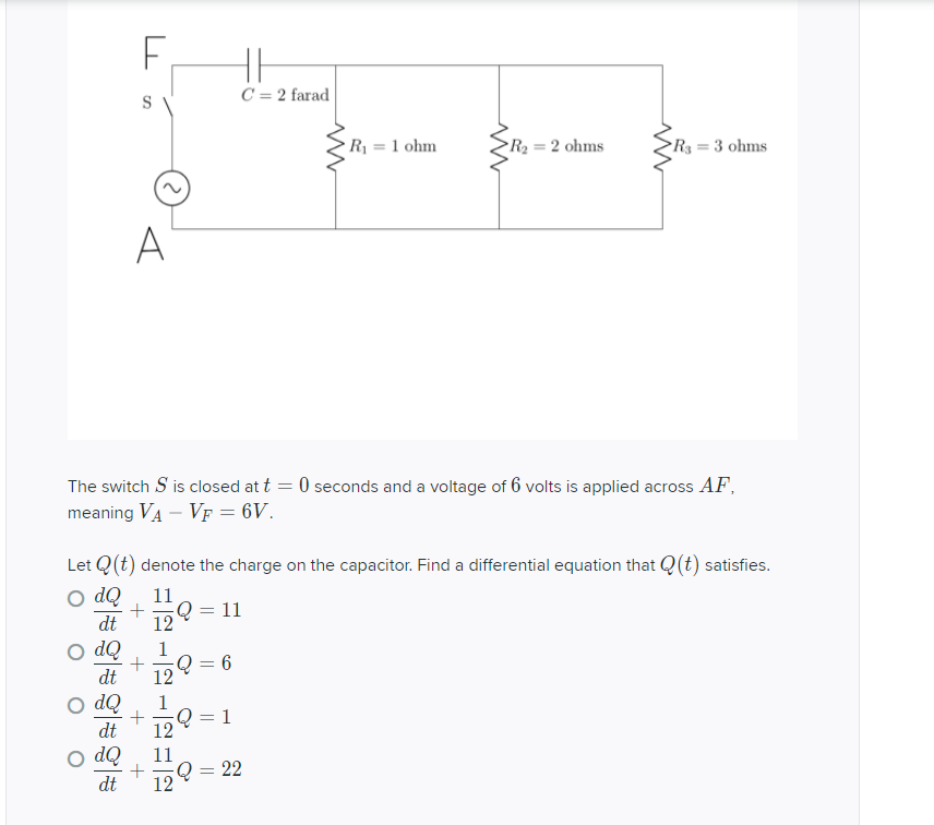 Solved F HI S C = 2 farad M R = 1 ohm R2 = 2 ohms R3 = 3 | Chegg.com