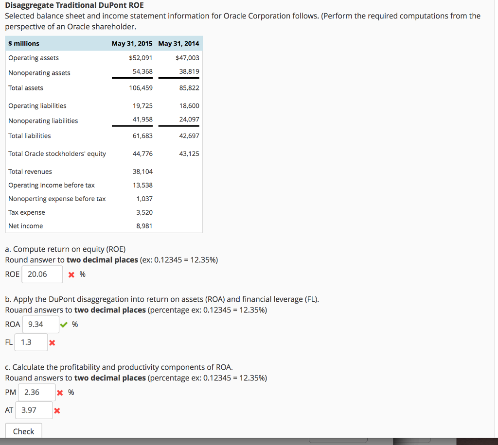 Solved Disaggregate Traditional DuPont ROE perspective of an | Chegg.com