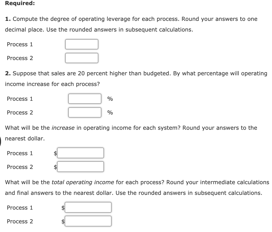Solved Degree of Operating Leverage, Percent Change in | Chegg.com