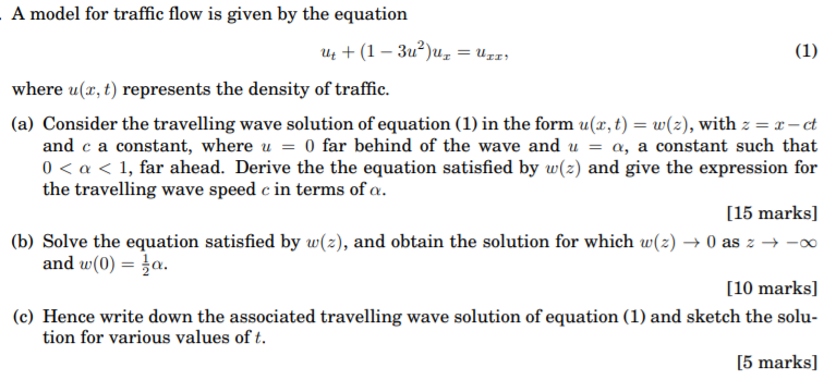 A model for traffic flow is given by the equation 2 + | Chegg.com