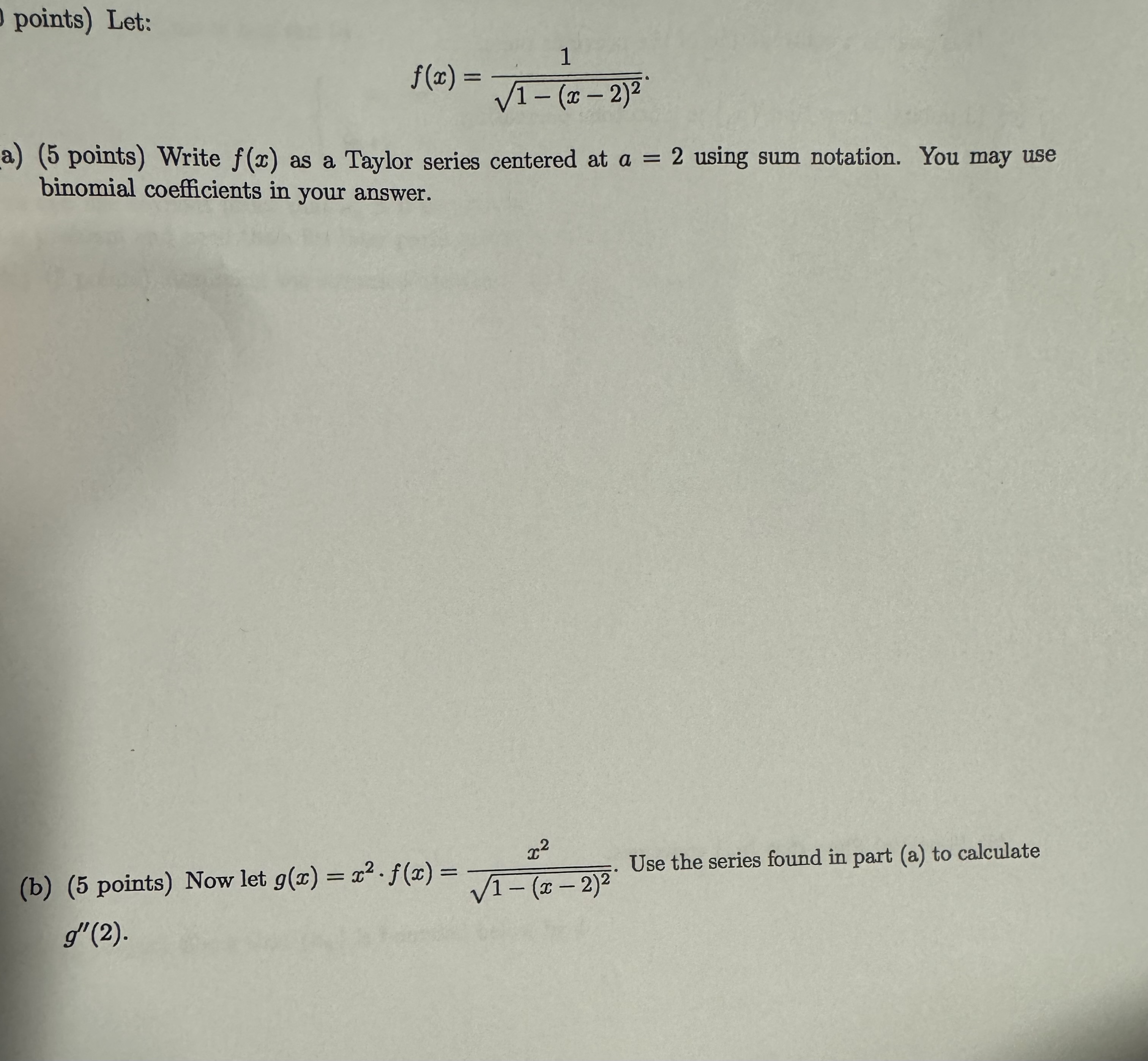 Solved points) Let: f(x)=1−(x−2)21 a) (5 points) Write f(x) | Chegg.com