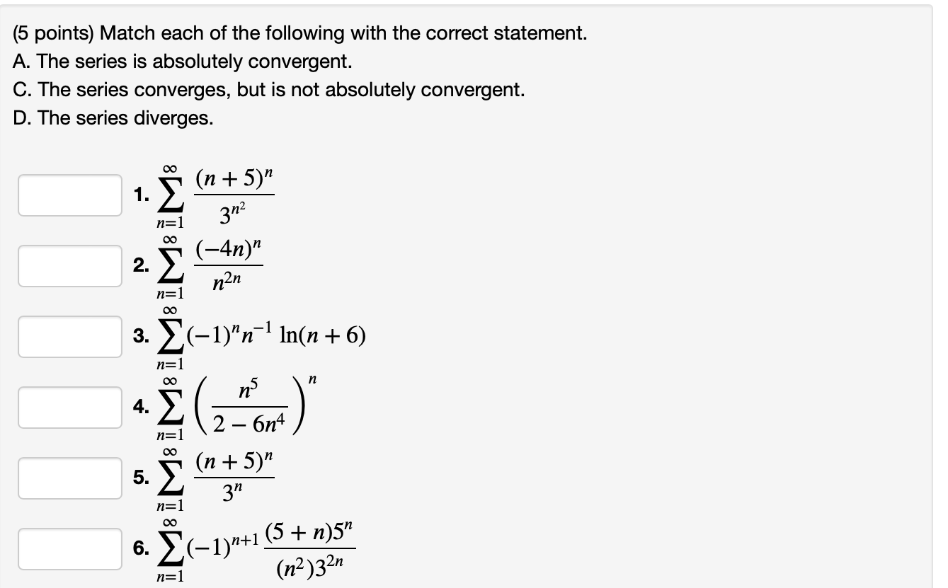Solved (5 points) Match each of the following with the | Chegg.com