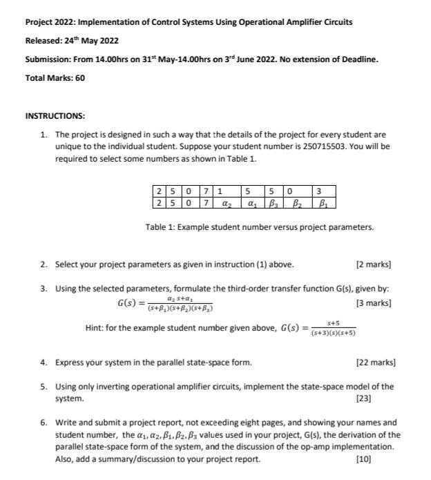 Project 2022: Implementation of Control Systems Using | Chegg.com