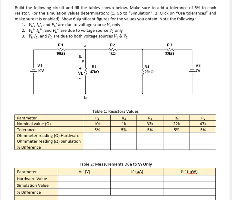 Solved Build the following circuit and fill the tables shown | Chegg.com