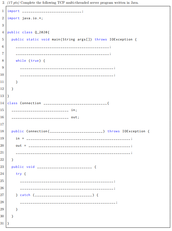 Solved 2. (17 pts) Complete the following TCP multi-threaded | Chegg.com