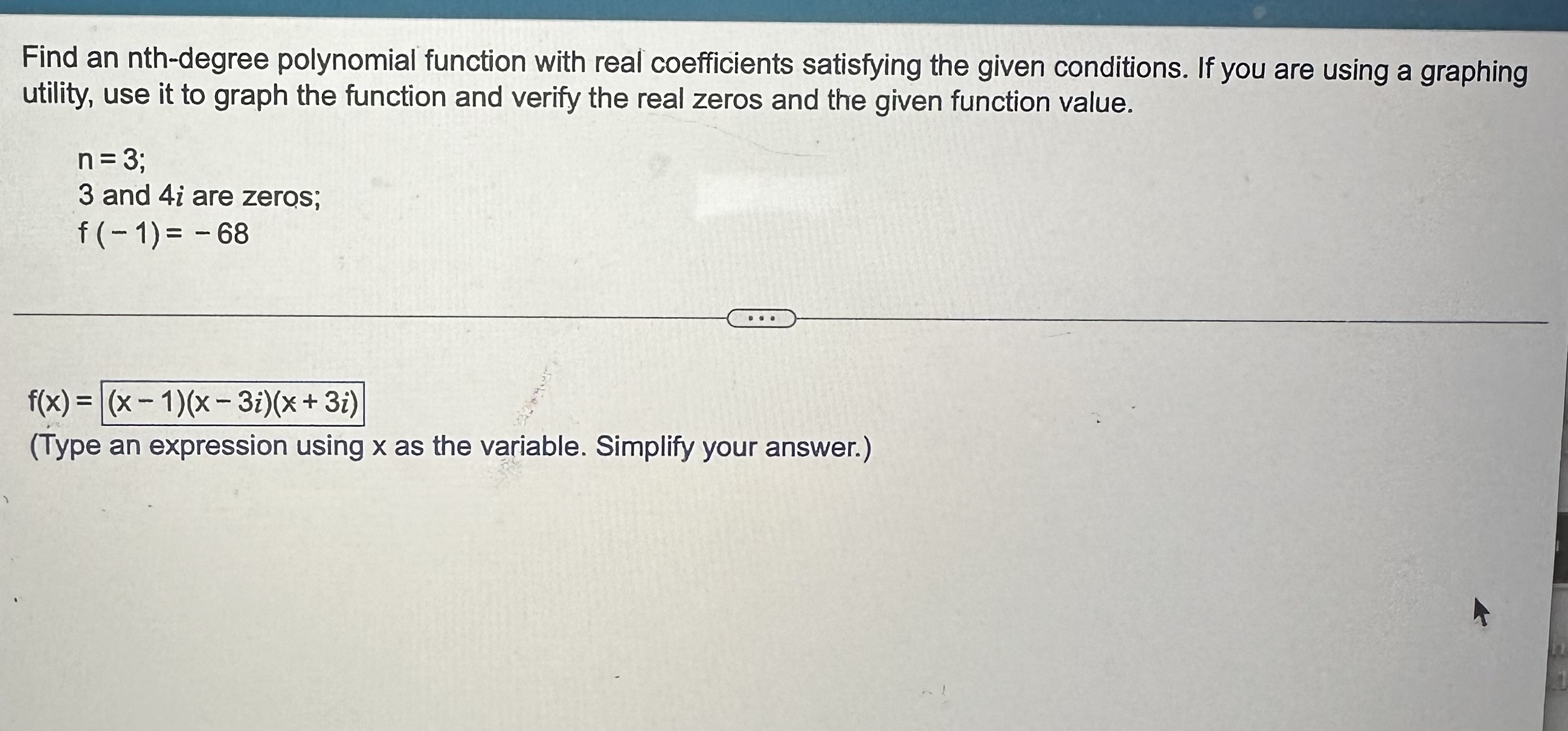 Solved Find An Nth Degree Polynomial Function With Real 6010