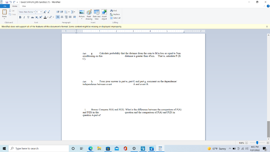 Solved X File View Ouiz3 STAT243_005 Spr2022 (1) - WordPad | Chegg.com