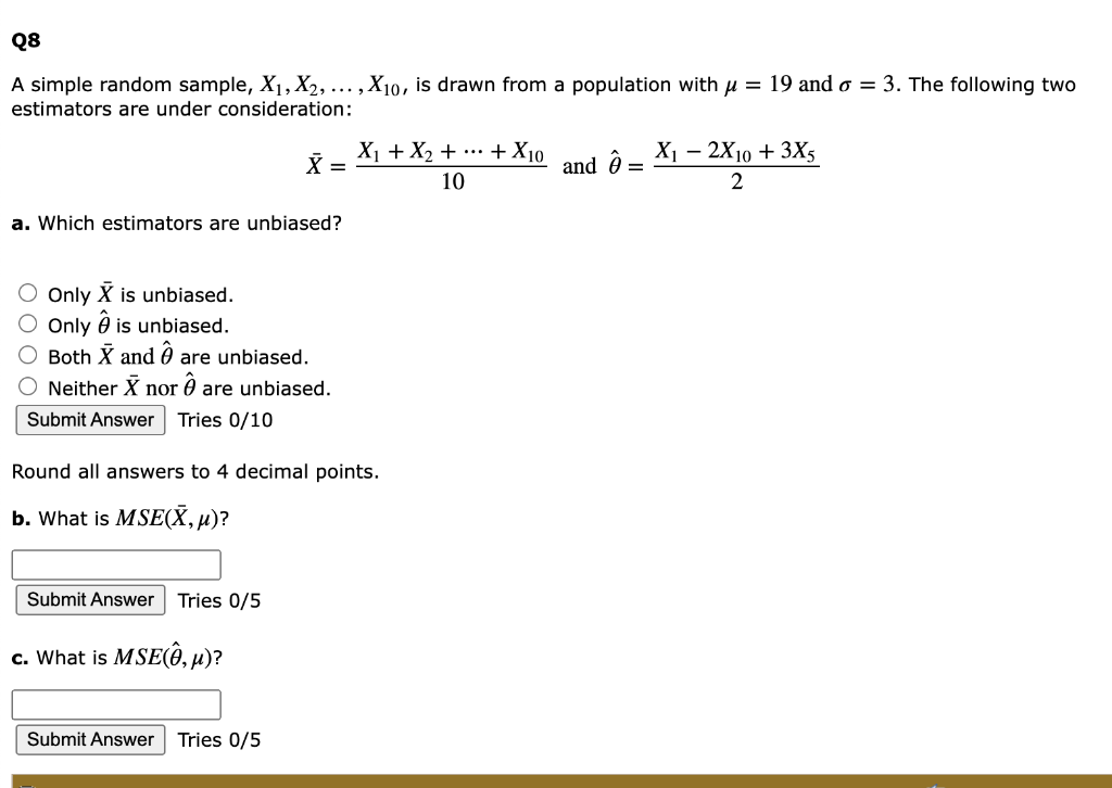 Solved Q8 A simple random sample, X1,X2,…,X10, is drawn from | Chegg.com