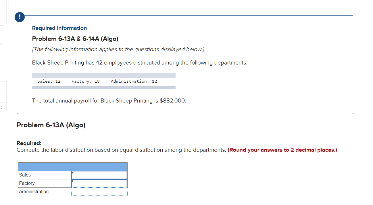 Solved ! Required information Problem 6-13A & 6-14A (Algo) | Chegg.com