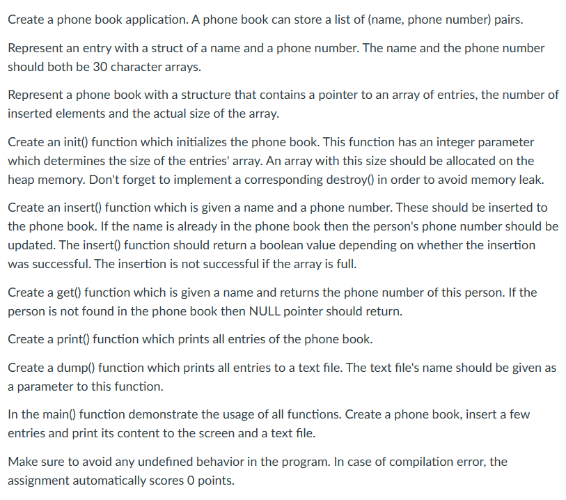 Solved Create a phone book application. A phone book can | Chegg.com