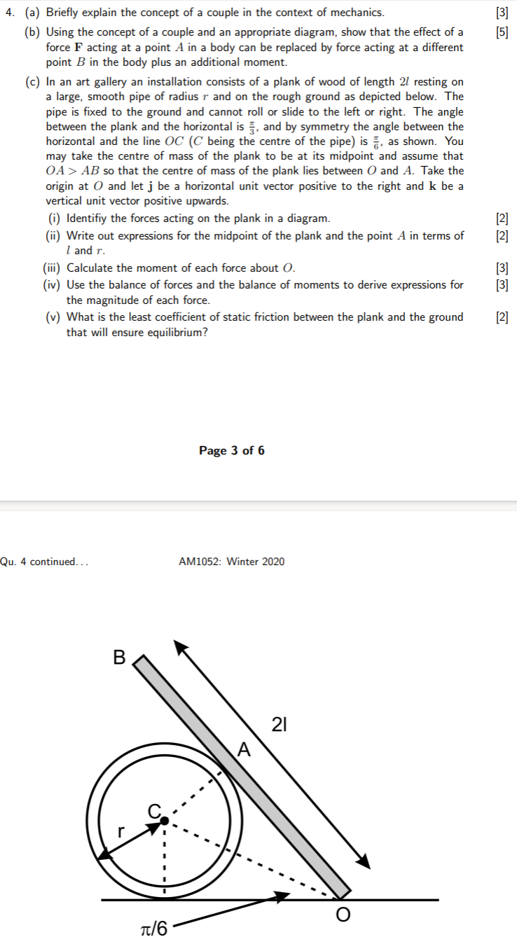 Solved (a) ﻿Briefly explain the concept of a couple in the | Chegg.com