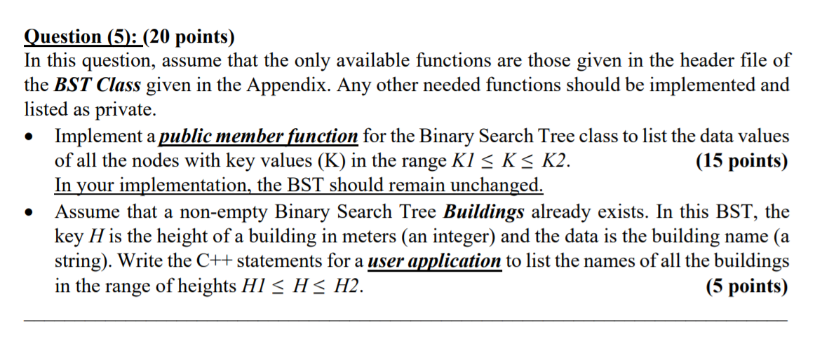 Solved BST Class Definition template class binary Tree { | Chegg.com