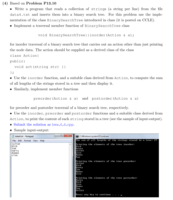 Solved Exercise P13.10. Use the inorder function of Exercise | Chegg.com