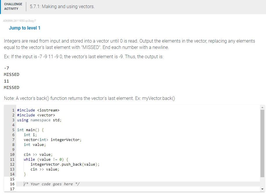 Solved CHALLENGE ACTIVITY 406896.2611930.qx3zqy7 Jump to | Chegg.com