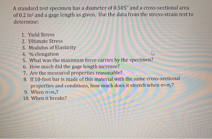 A standard test specimen has a diameter of 0.505" and | Chegg.com