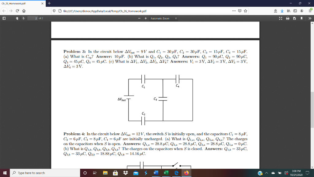 Solved Problem 3:In the circuit below ∆Vbat= 9VandC1= | Chegg.com