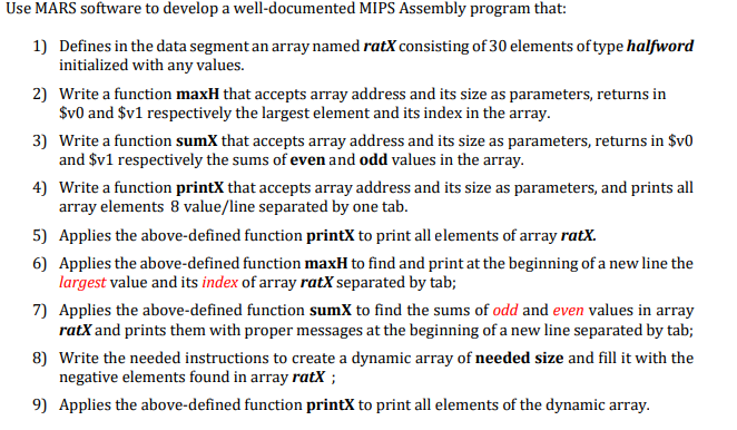 Solved Use MARS software to develop a well-documented MIPS | Chegg.com