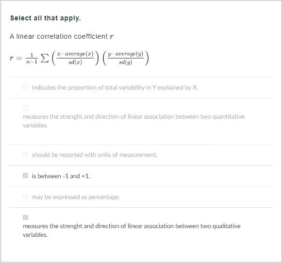Solved Select all that apply. A linear correlation | Chegg.com