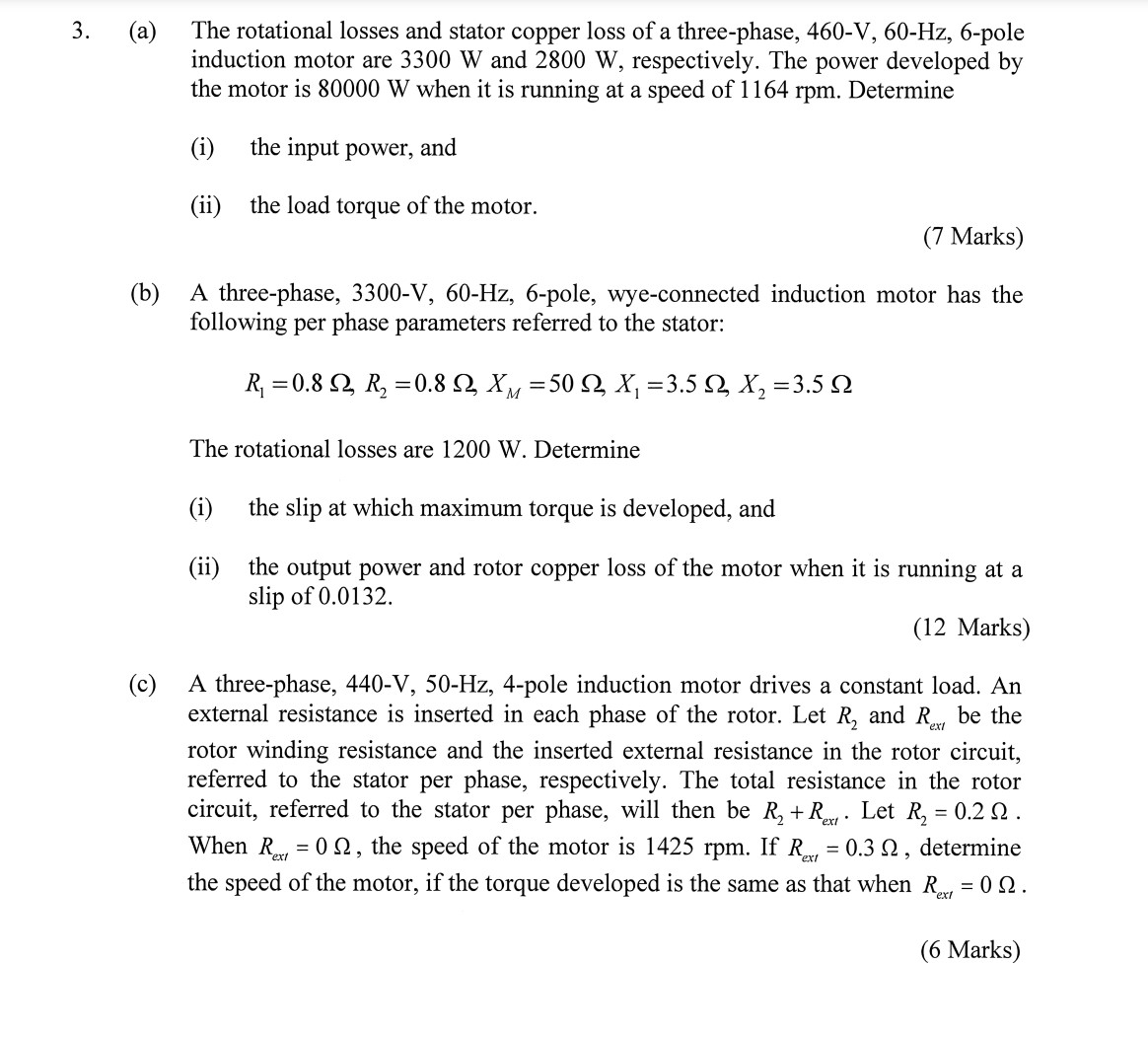 Solved (a) The rotational losses and stator copper loss of a | Chegg.com
