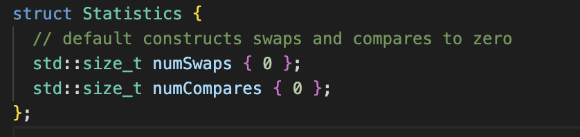 Solved struct Statistics \{ // default constructs swaps and | Chegg.com