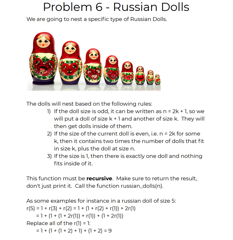 Solved Problem 6 - Russian Dolls We are going to nest a | Chegg.com