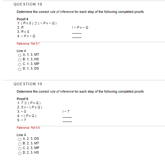 QUESTION 18 Determine the correct rule of inference | Chegg.com