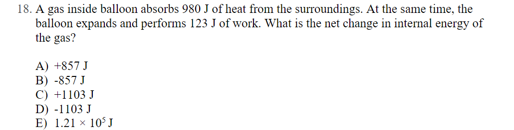 Solved 18. A gas inside balloon absorbs 980 J of heat from | Chegg.com