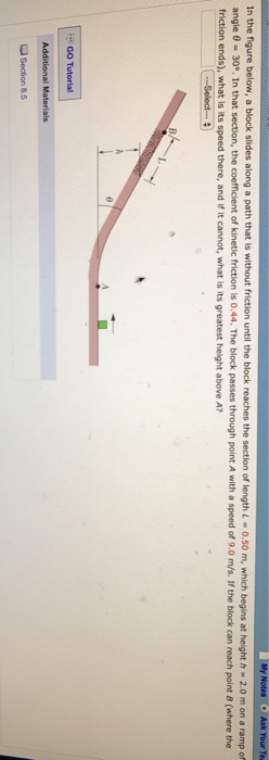 Solved In the figure below, a block slides along a path that | Chegg.com