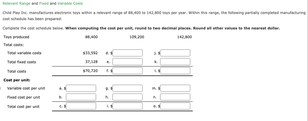 Solved Relevant Range and Fixed and Variable Costs Child | Chegg.com