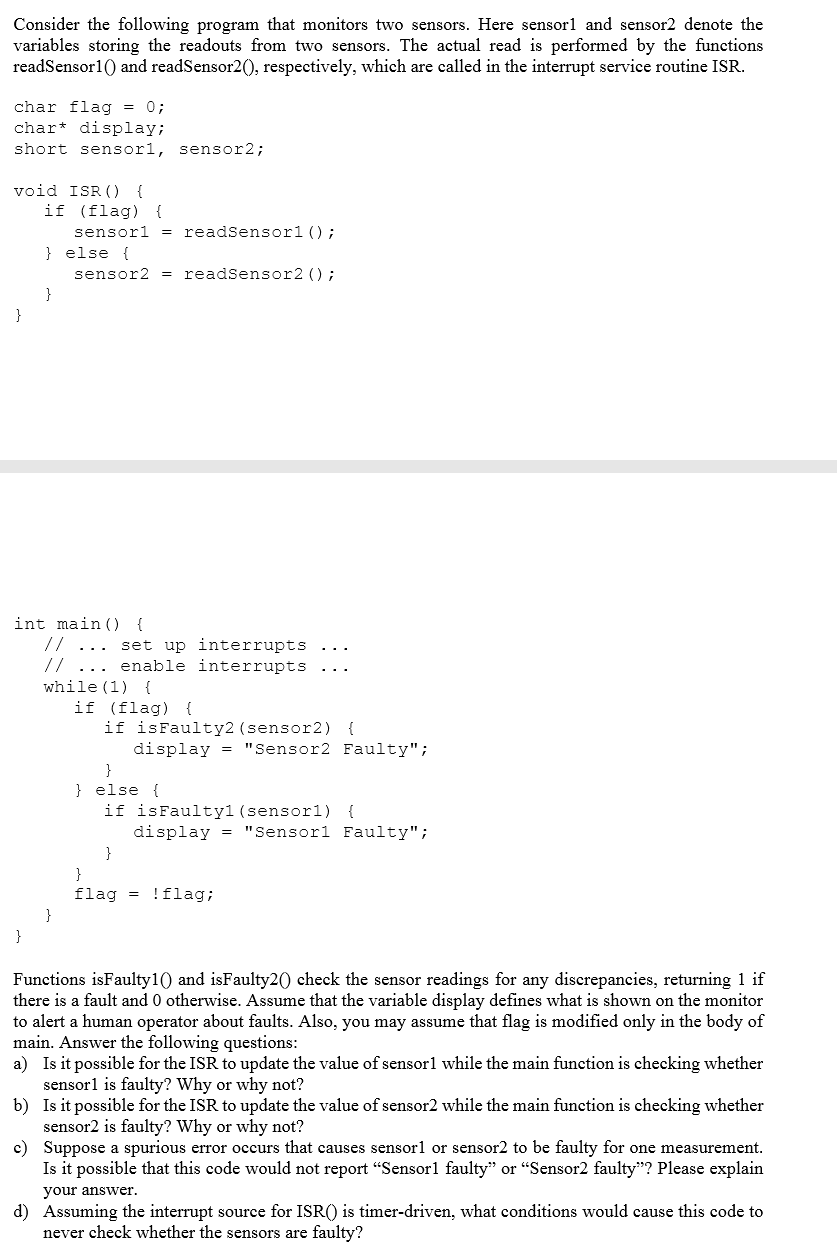 Solved Consider the following program that monitors two | Chegg.com