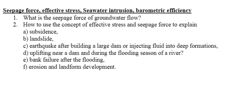 Solved Seepage Force Effective Stress Seawater Intrusion