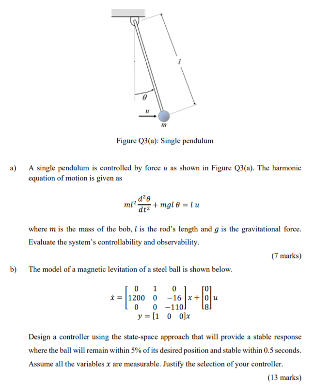 Solved 11 Figure Q3(a): Single pendulum a) A single pendulum | Chegg.com
