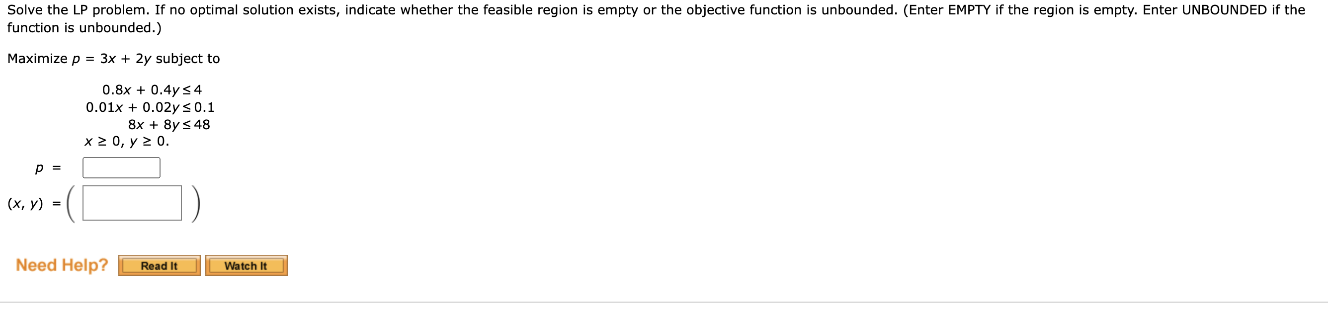 Solved Function Is Unbounded Maximize P 3x 2y Subject To