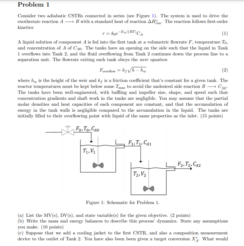 Solved Problem 1 Consider Two Adiabatic Cstrs Connected In
