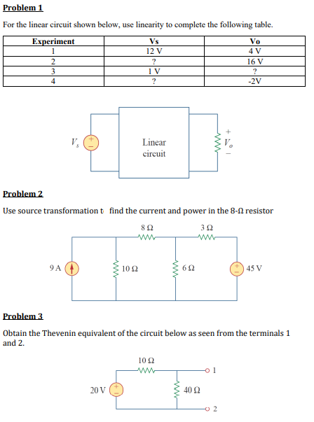 Solved Problem 1 For the linear circuit shown below, use | Chegg.com