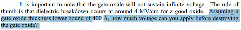 Solved It is important to note that the gate oxide will not | Chegg.com
