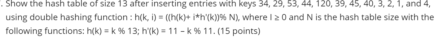 Solved Show the hash table of size 13 after inserting | Chegg.com
