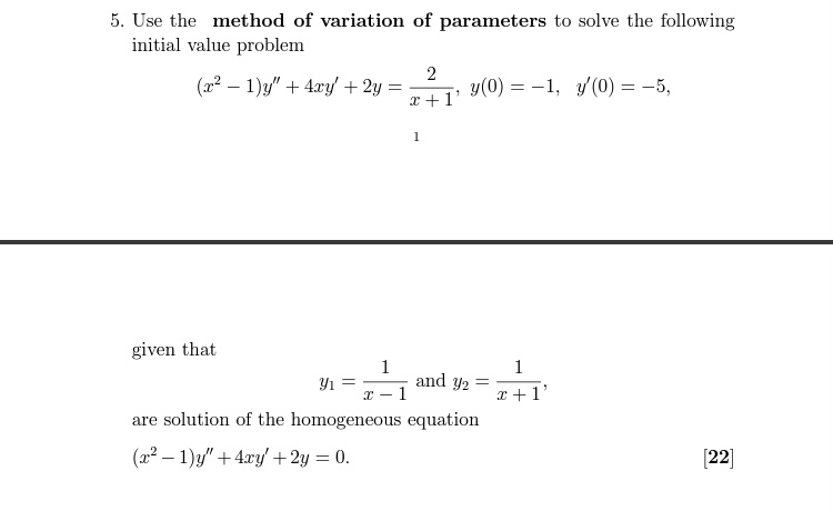 Solved 5. Use the method of variation of parameters to solve | Chegg.com