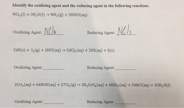 Solved Identify the oxidizing agent and the reducing agent | Chegg.com