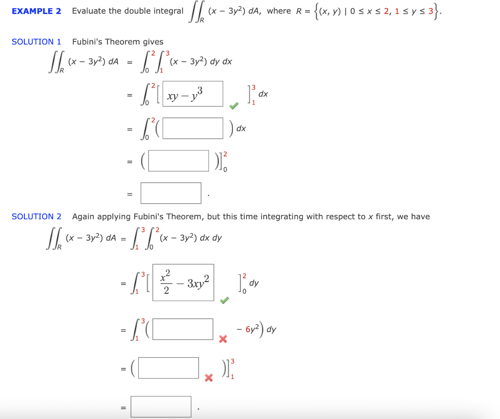 Solved EXAMPLE 2 Evaluate the double integral ∬R(x−3y2)dA, | Chegg.com