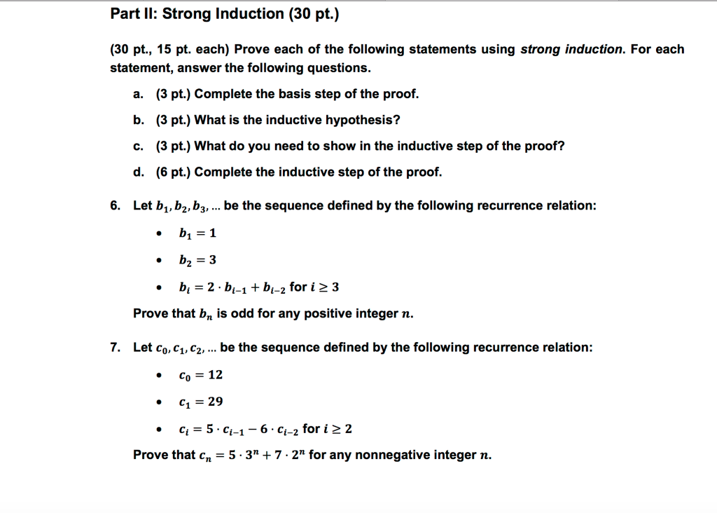 Solved Part II: Strong Induction (30 pt.) (30 pt., 15 pt. | Chegg.com
