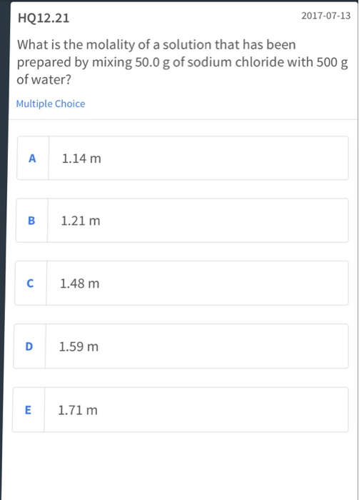 Solved What is the molality of a solution that has been | Chegg.com